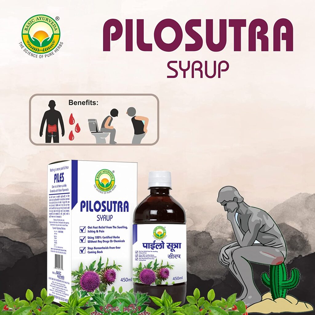 Basic Ayurveda Pilosutra Syrup 450 ml For piles, inflammatory reaction ...