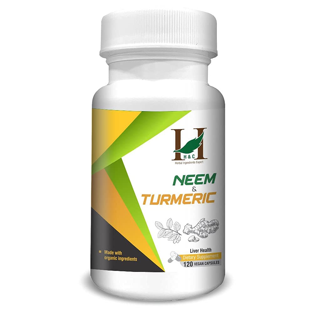 H&C Herbal Ingredients Expert Neem & Turmeric Powder in Veg Capsules ...