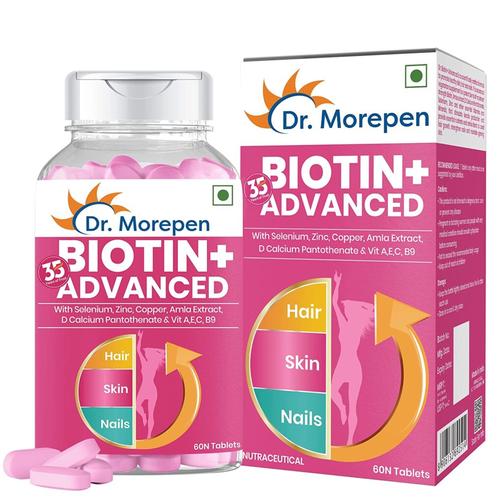 Dr. Morepen Biotin+ Tablet 60 Tablets For Healthy Hair, Skin & Nails ...