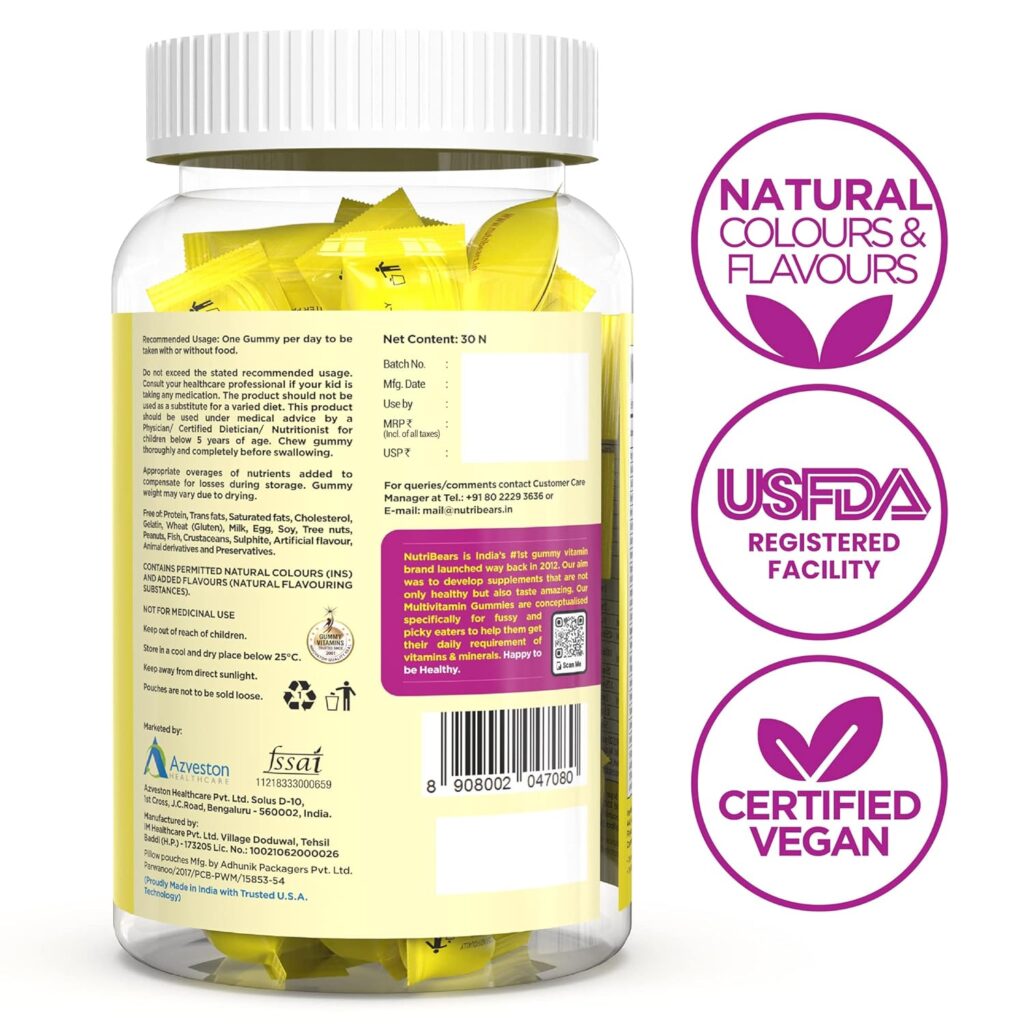 NutriBears Kids Multivitamin Gummies with Vitamins A, C, B, D, and Zinc ...